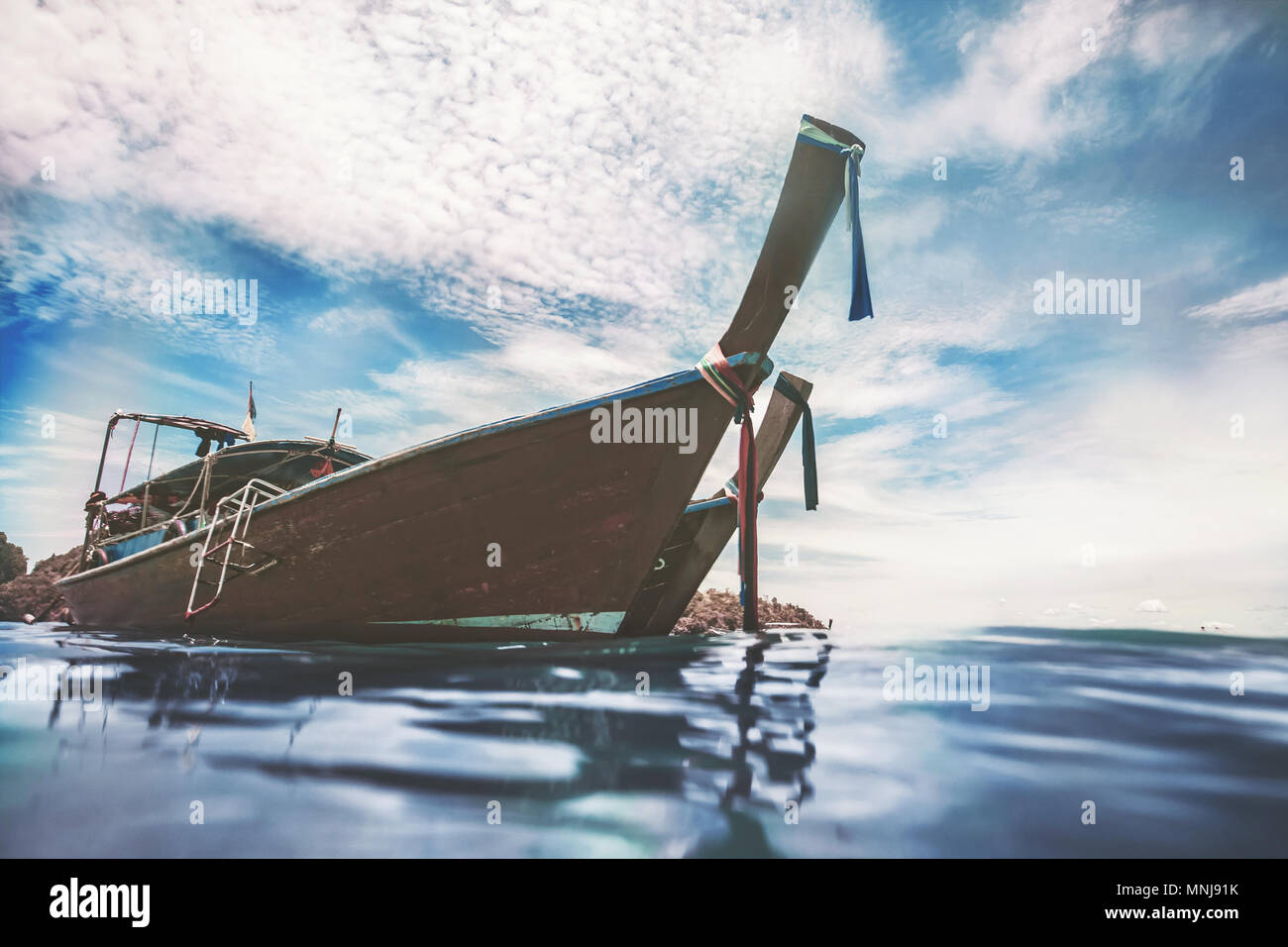 Close-up colorful ribbon decorated bow of the traditional fishing ...