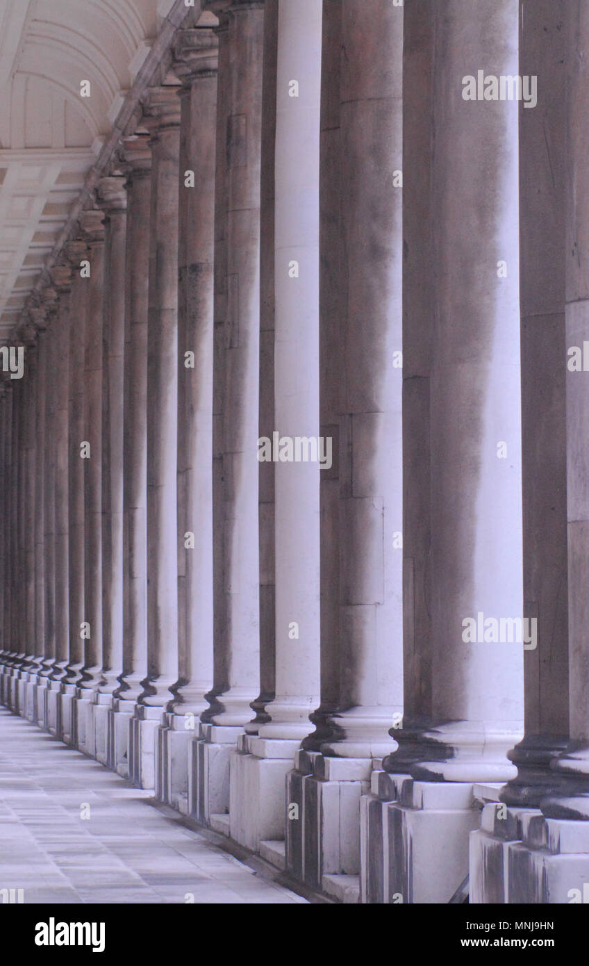 A line up of beautiful columns in Naval College of Greenwich, England ...