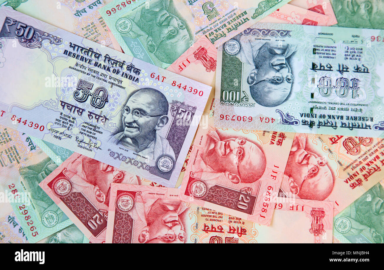 Collection of the Indian banknotes Stock Photo - Alamy