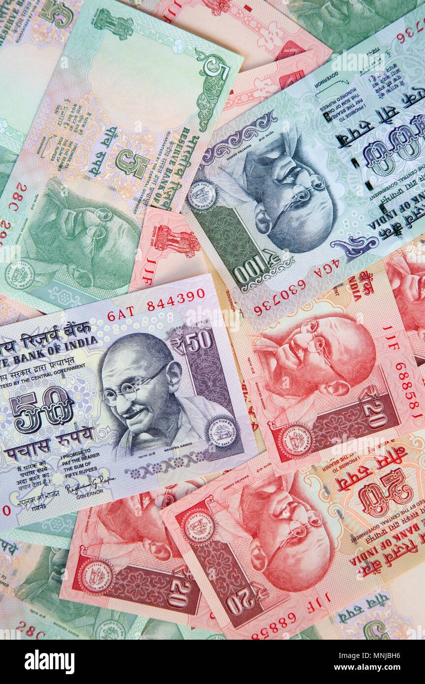 Collection of the Indian banknotes Stock Photo - Alamy