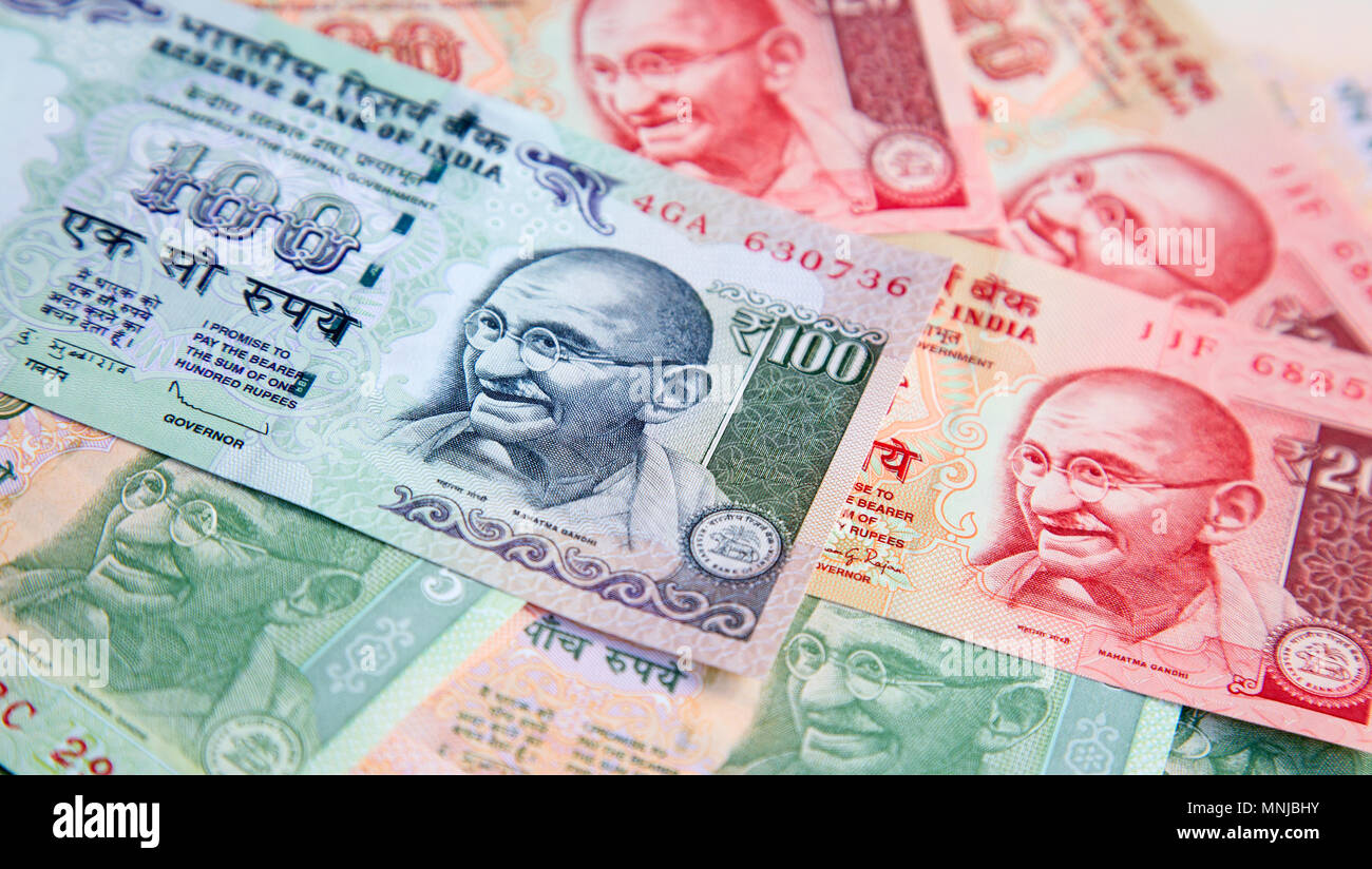 Collection of the Indian banknotes Stock Photo - Alamy