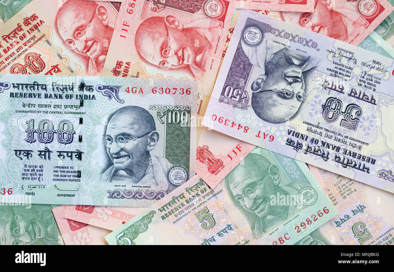Collection of the Indian banknotes Stock Photo - Alamy