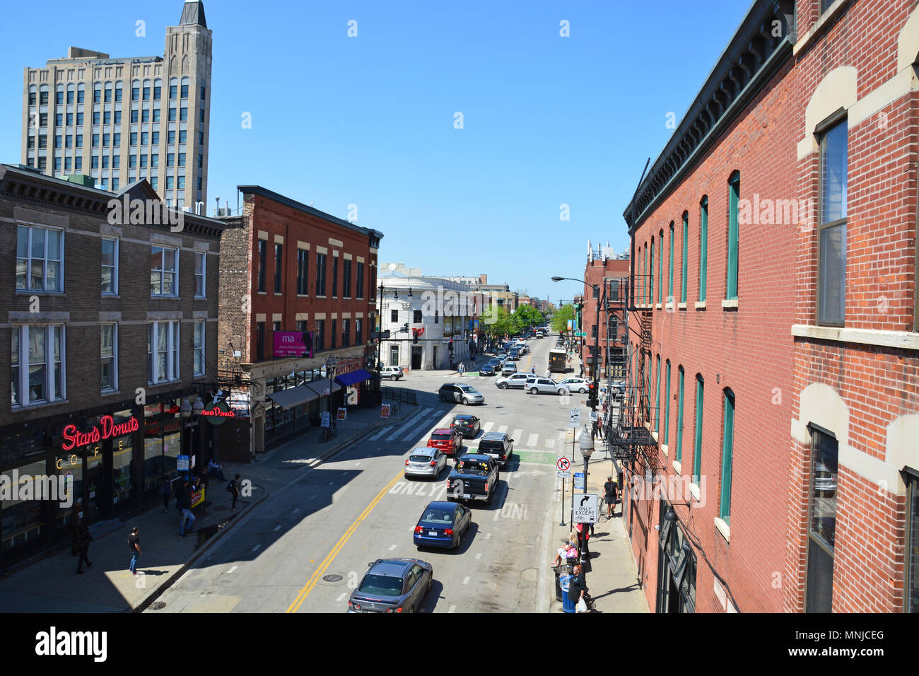 Looking down from the train platform at the 6-corner intersection of ... Looking down from the train platform at the 6-corner intersection of ...