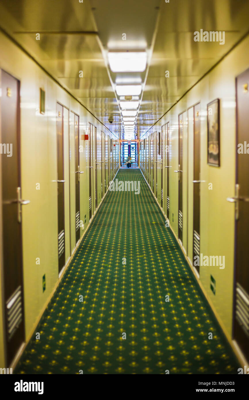 Long corridor of cruise ship Stock Photo - Alamy