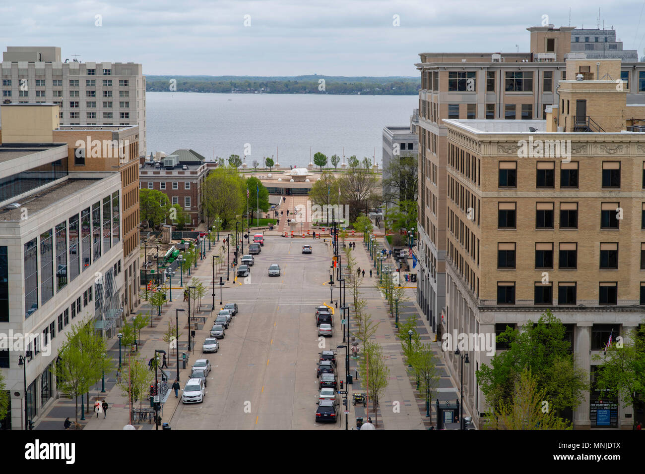 High angle view of Madison, Wisconsin, Martin Luther King Boulevard and ...