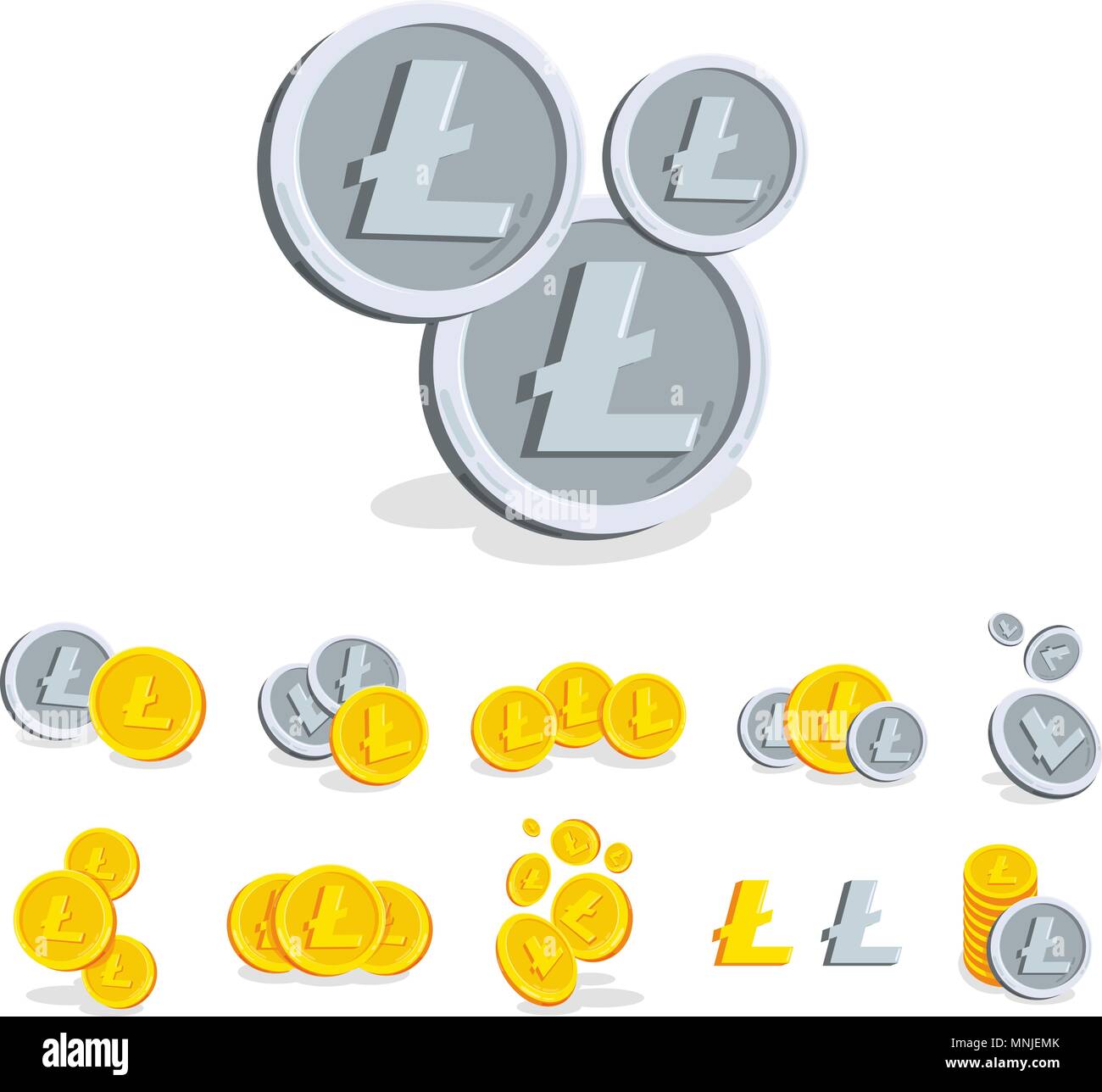 litecoin. 2D cartoon bit coin. Digital currency. Cryptocurrency. Golden ...