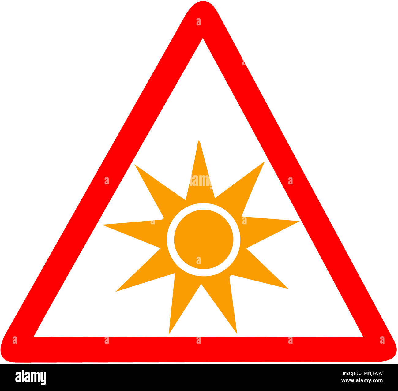 optical radiation warning red triangular caution road sign isolated on ...