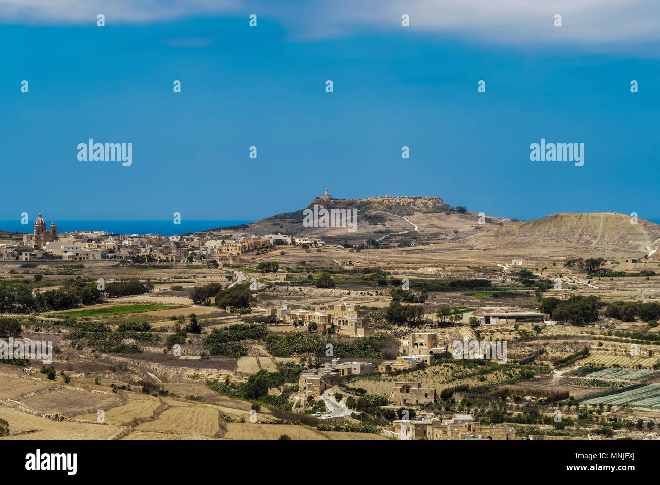 Gozo, Malta Panoramic island day view. Landscape of countryside with ...