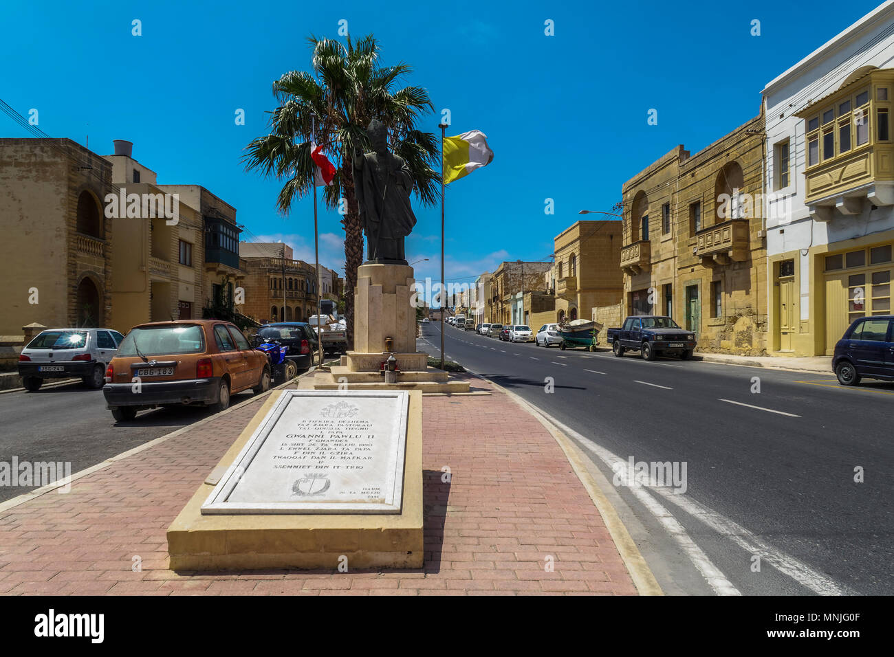 Gozo, Malta monument to Pope John Paul II. Day view of statue at Triq ...