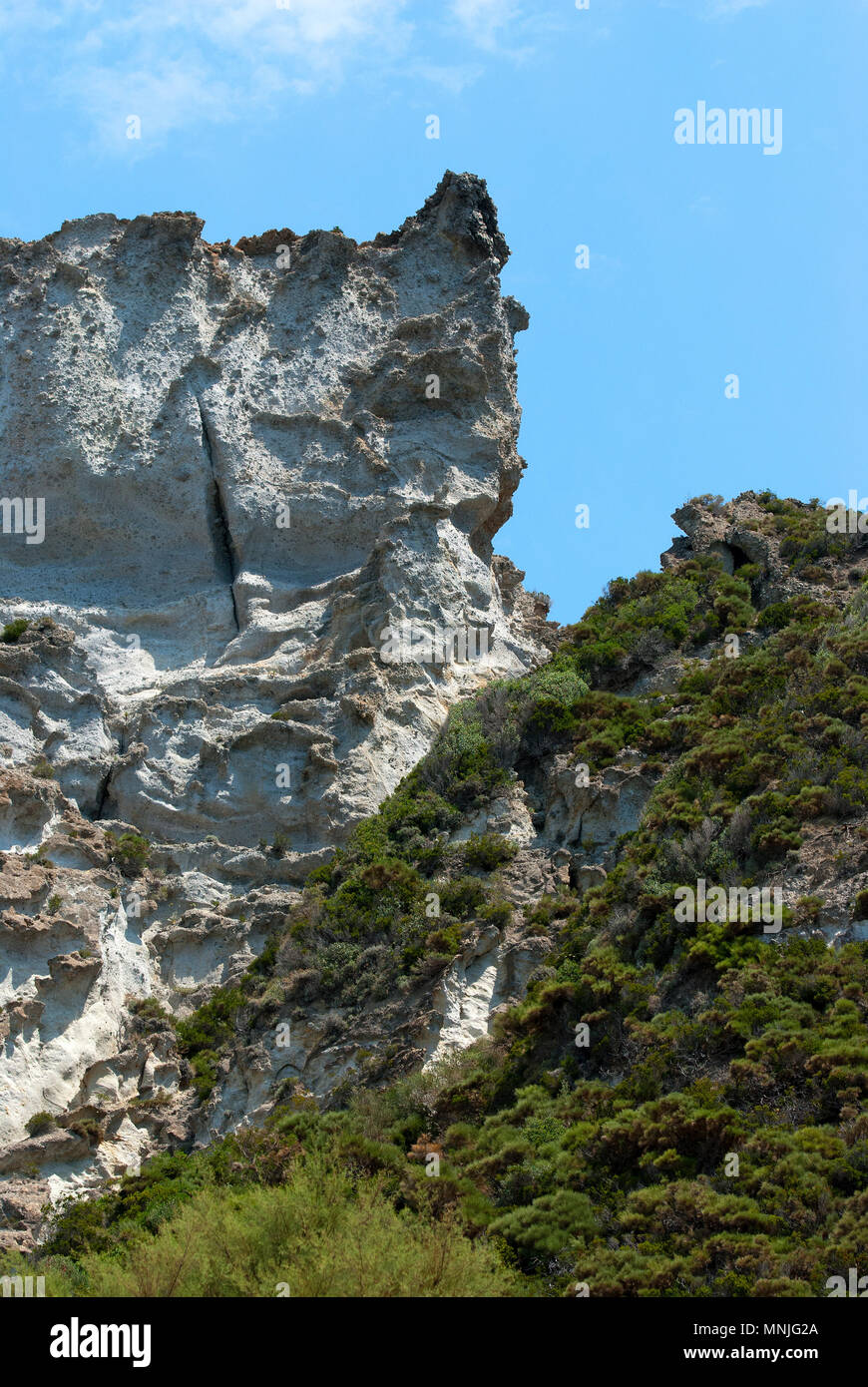 Tuff cliffs at Cala del Porto, Palmarola Island, Lazio, Italy Stock ...