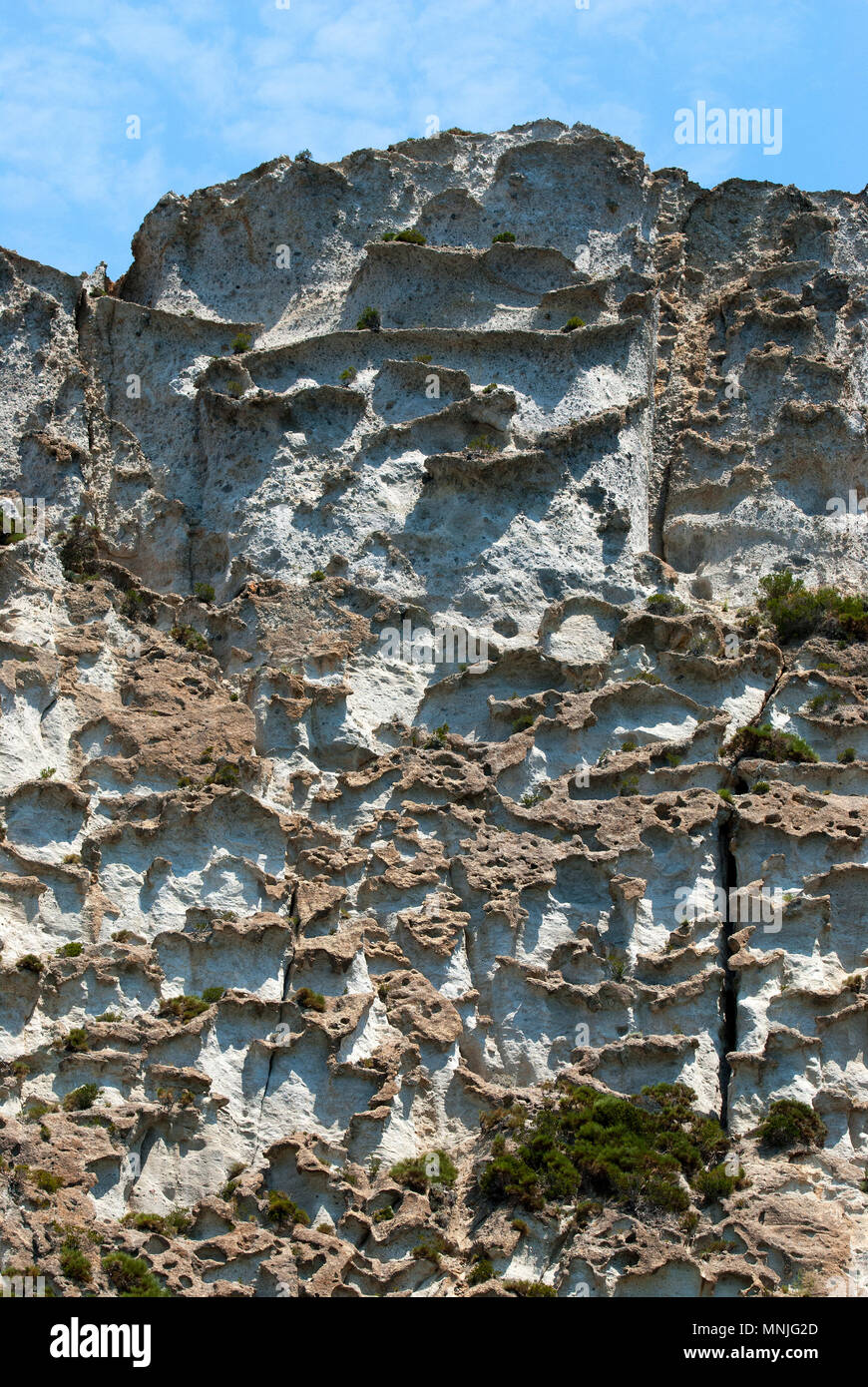 Tuff cliffs at Cala del Porto, Palmarola Island, Lazio, Italy Stock ...