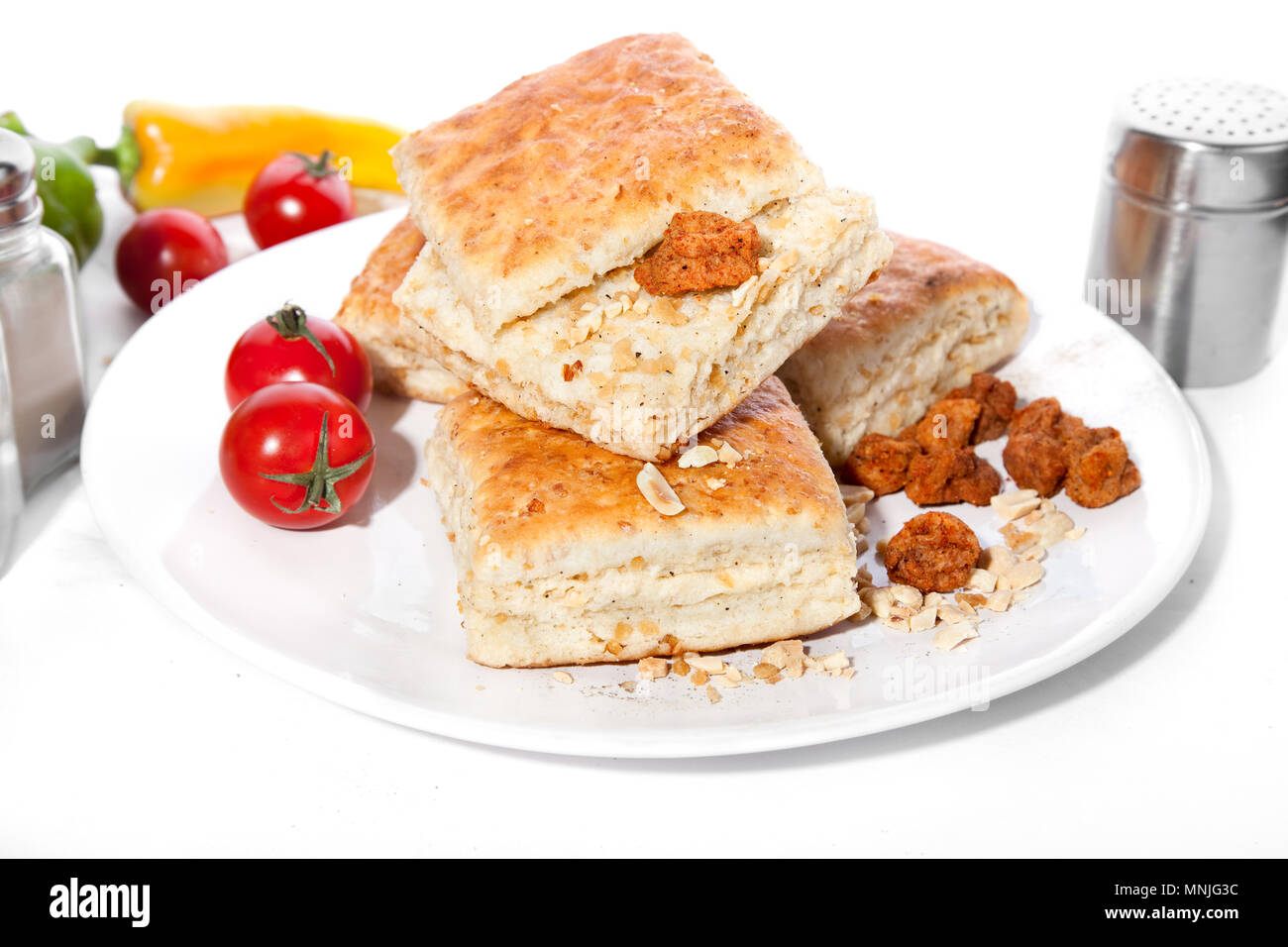 Hot patties with vegetable soya cracklings, serve on plate Stock Photo ...