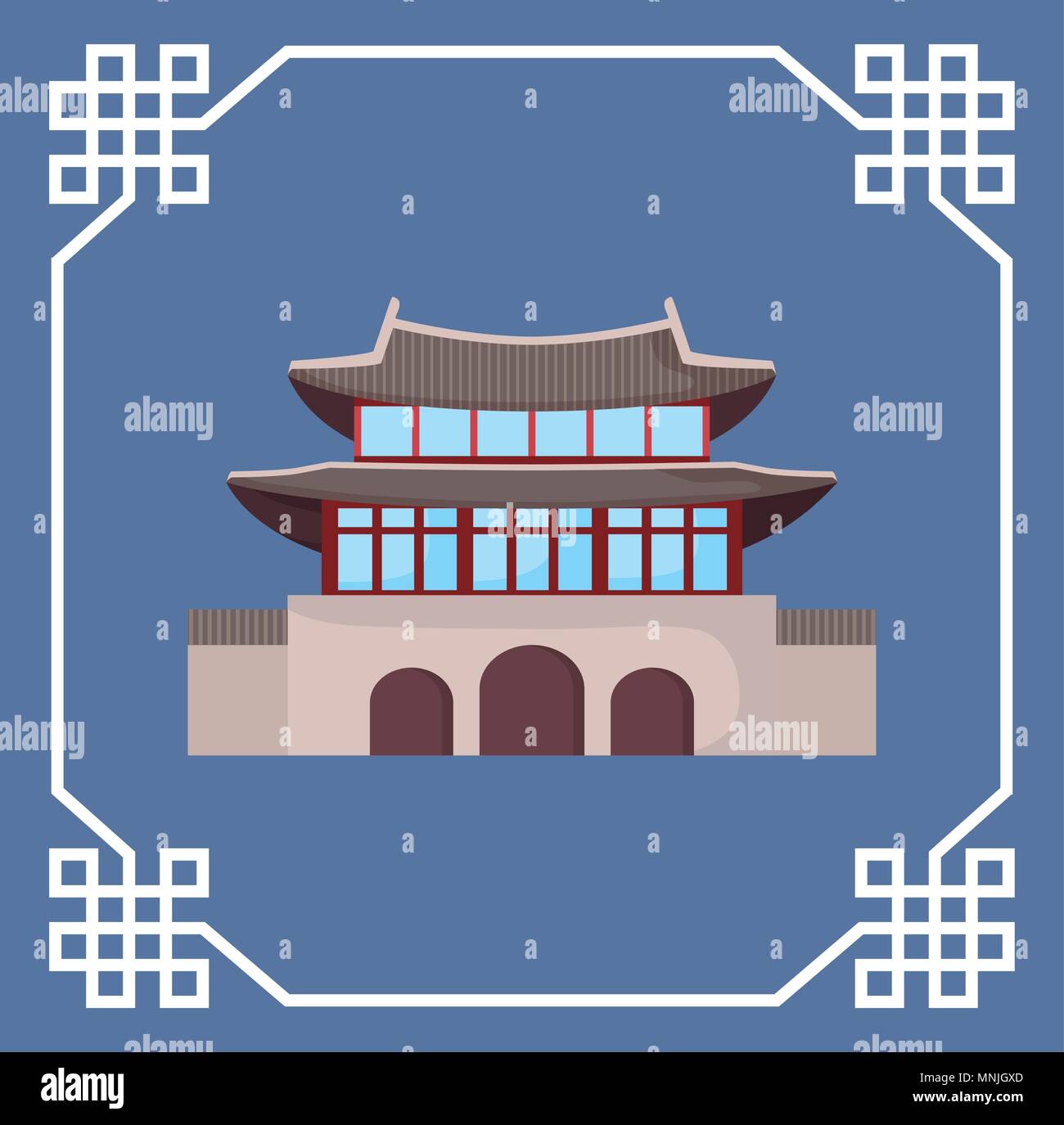 decorative frame with south korea traditional iconic building icon over ...