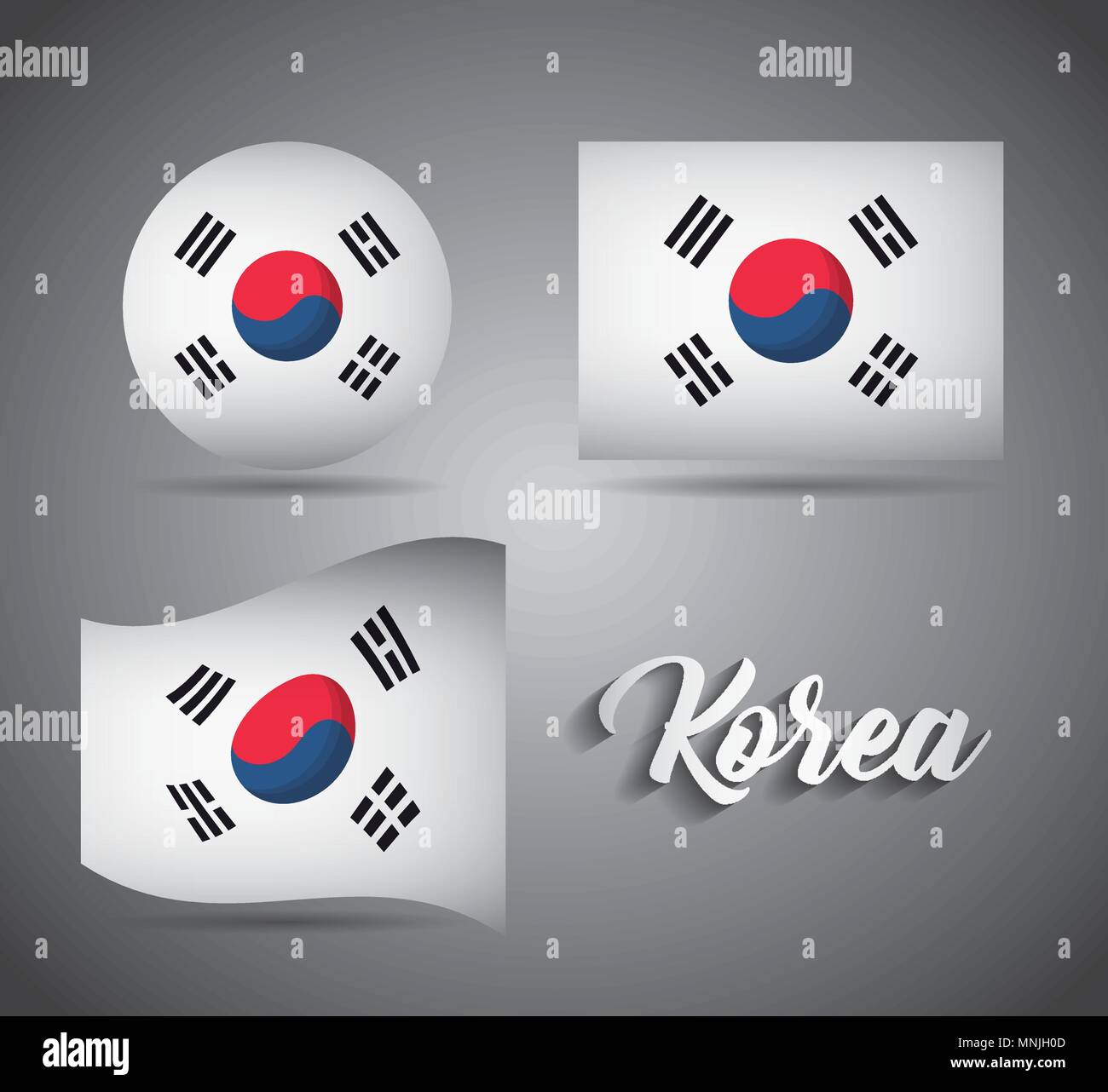 south korea design with flags over gray background, colorful design ...