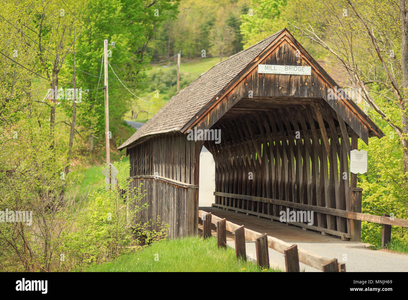 The Mill Bridge covered bridge in Meriden, New Hampshire Stock Photo ...