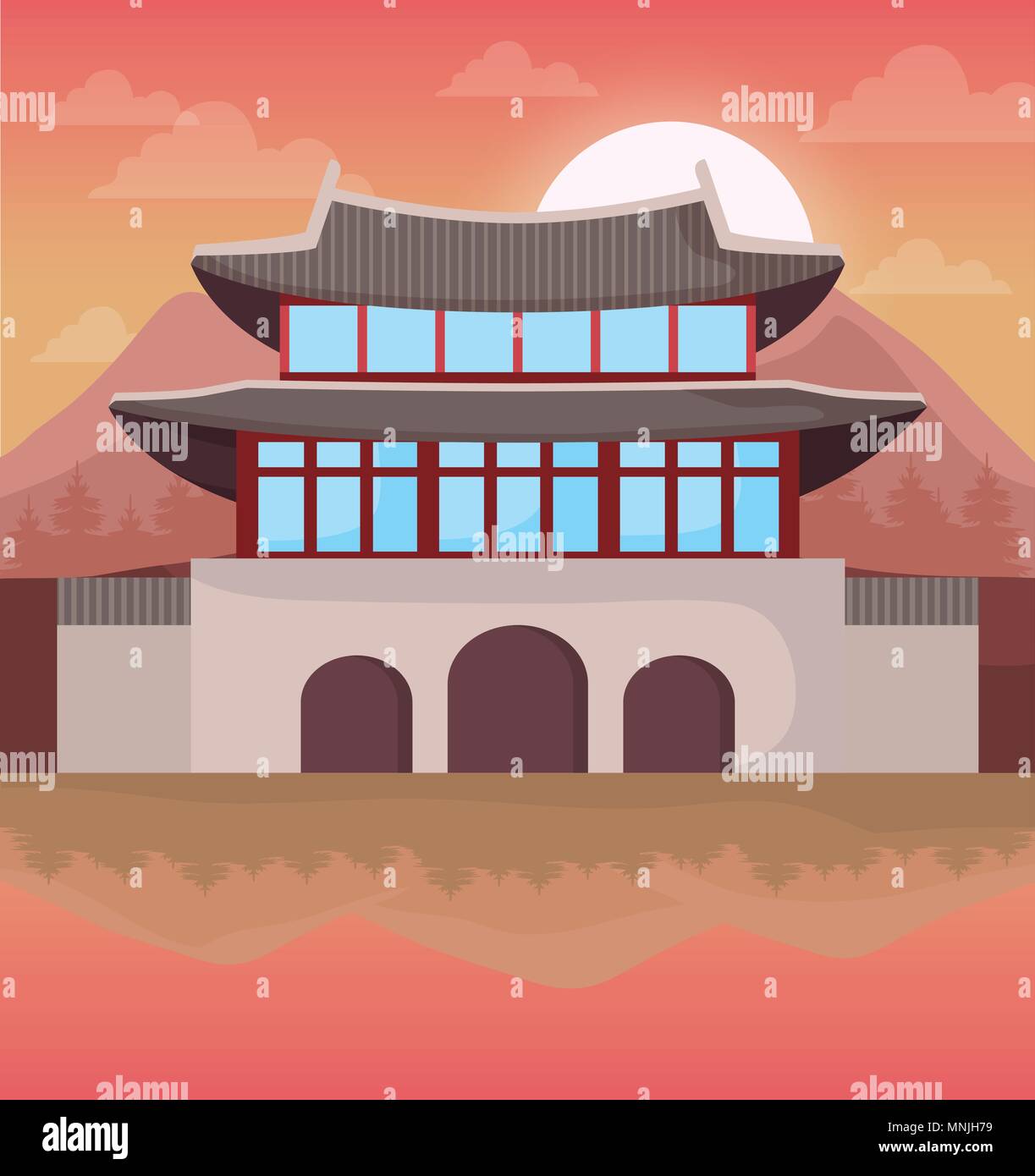 South korea design with traditional and iconic building over landscape ...