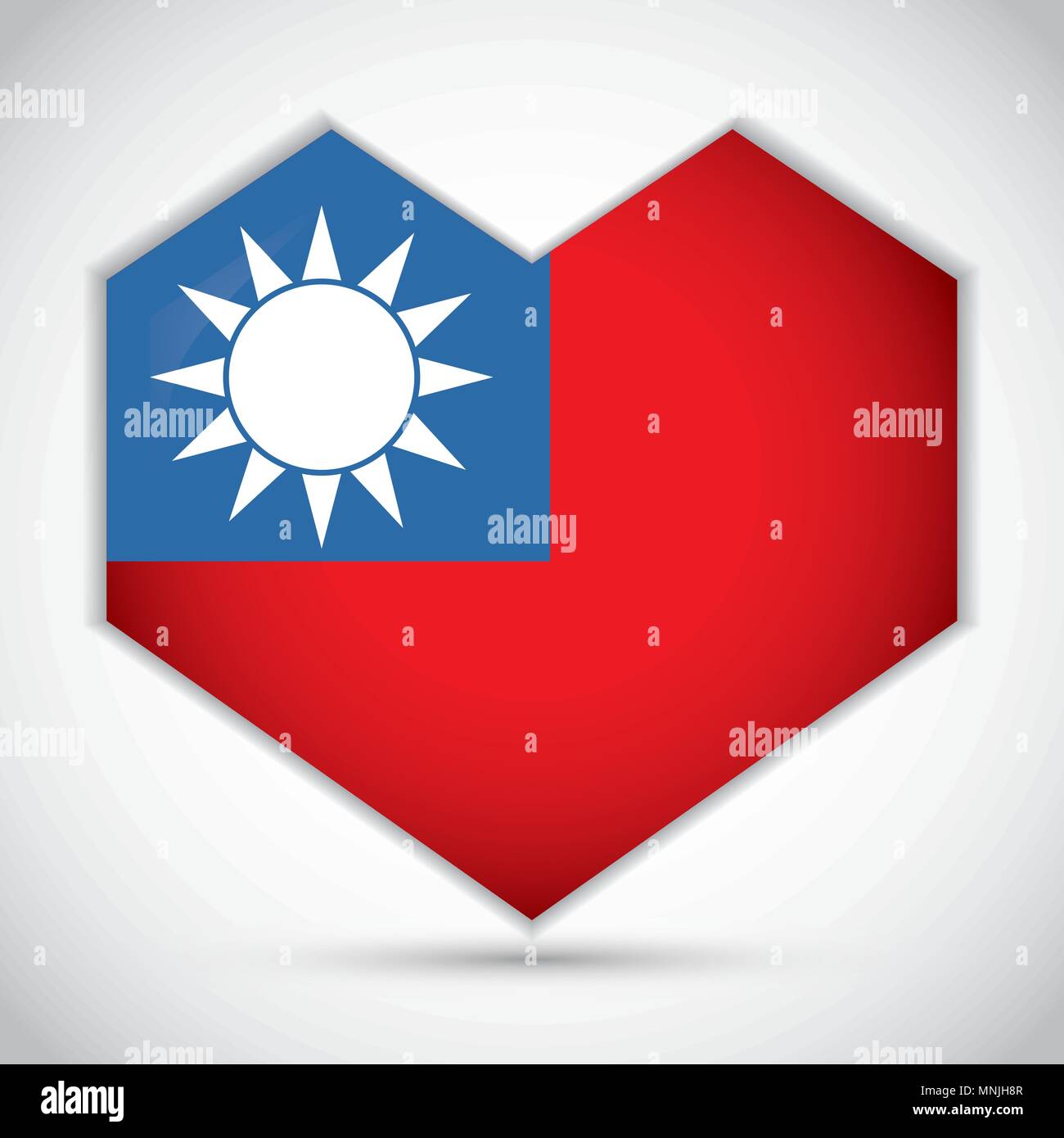 Taiwan flag in heart shape design over white background, colorful ...