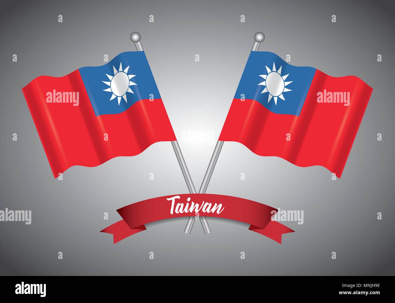 emblem of taiwan flags and decorative ribbon over gray background ...