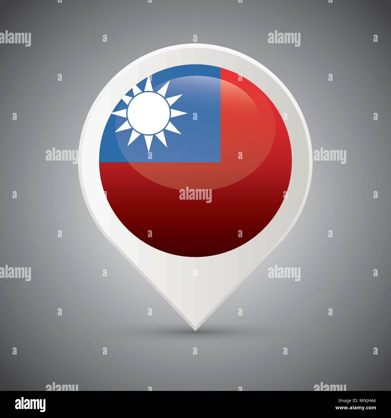 location pin with Taiwan flag design over gray background, colorful ...
