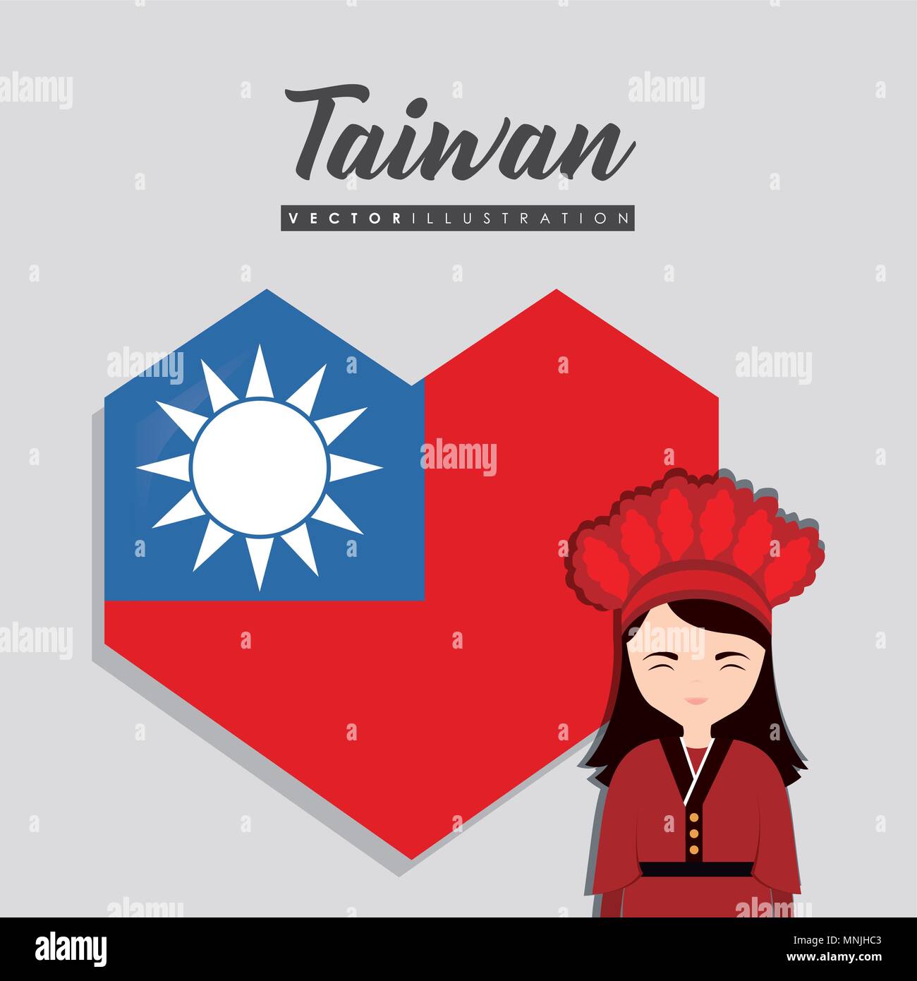 taiwan design with flag in heart shape and cartoon taiwan girl over ...