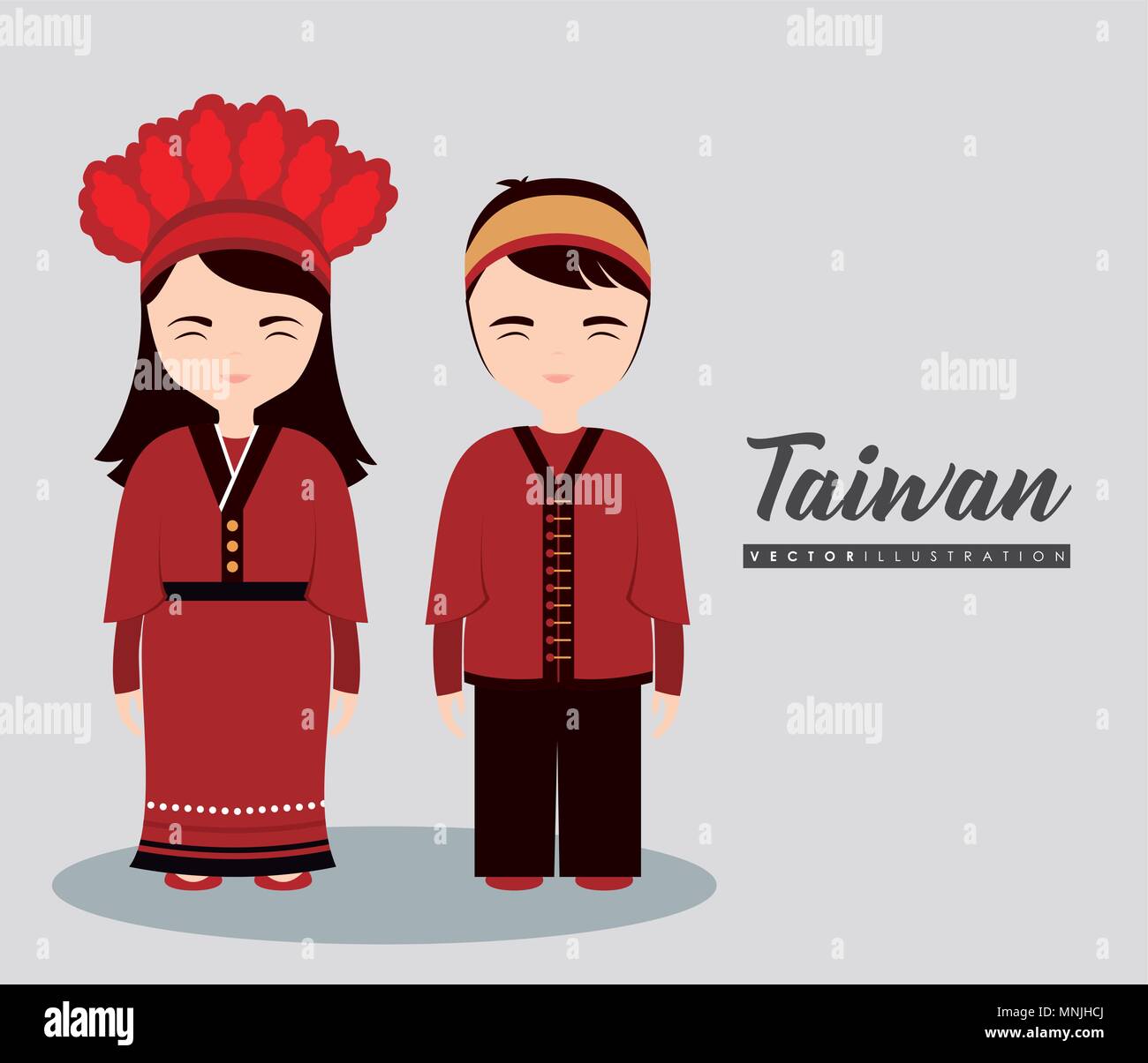 taiwan design with taiwanese cartoon man and woman over gray background ...