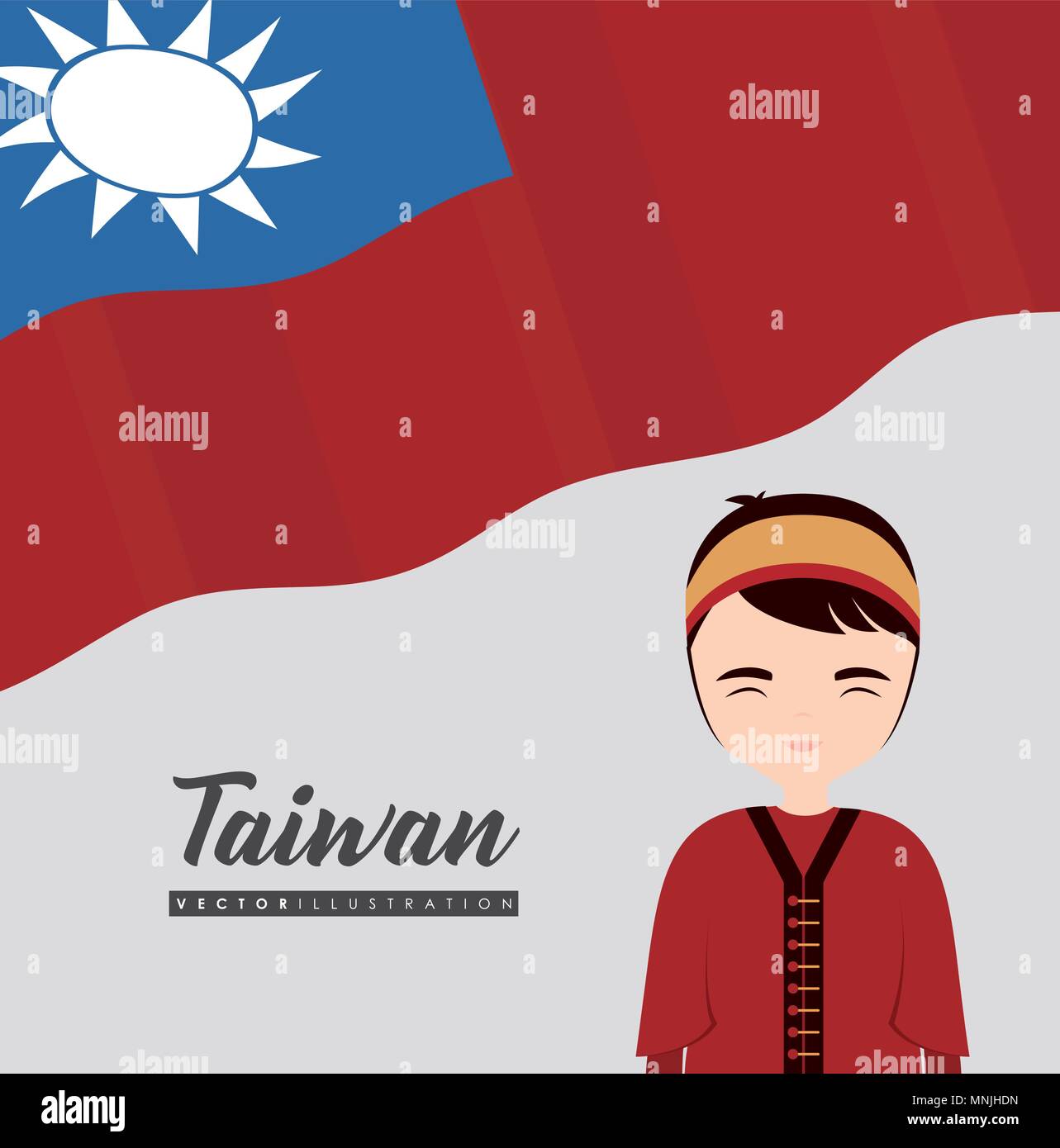 taiwan design with flag and cartoon taiwanese man over gray background ...