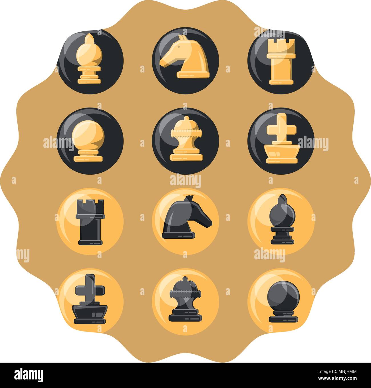 circular frame with chess pieces pattern over white background ...