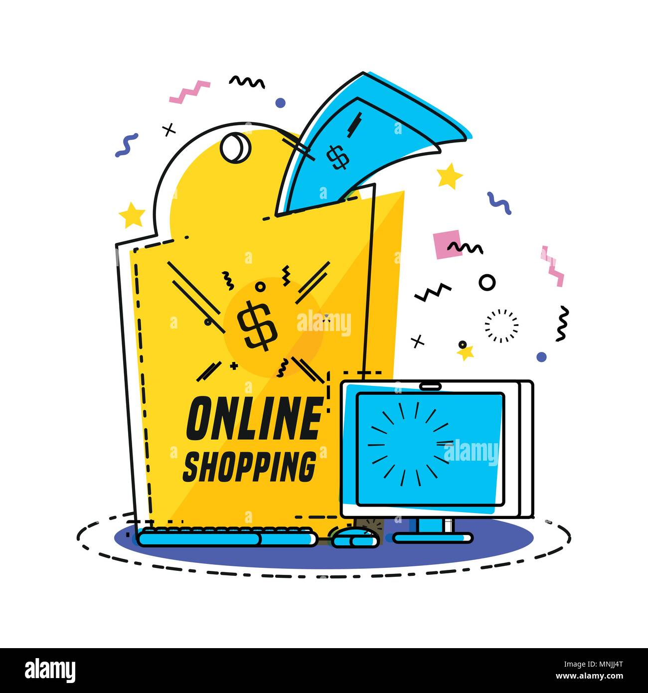 monitor computer with shopping online concept vector illustration ...