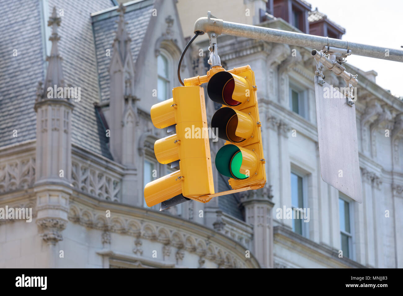New York yellow traffic light at Museum mile Stock Photo - Alamy