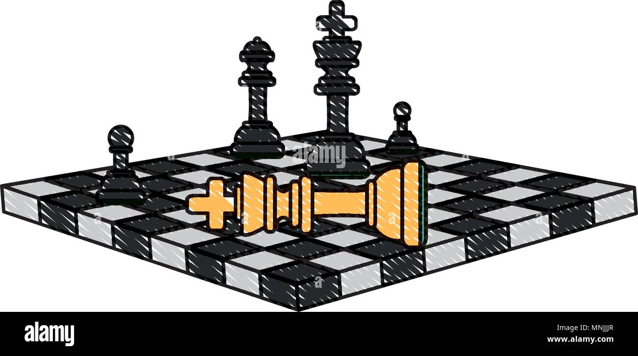 chessboard with pieces and checkmate over white background, colorful ...