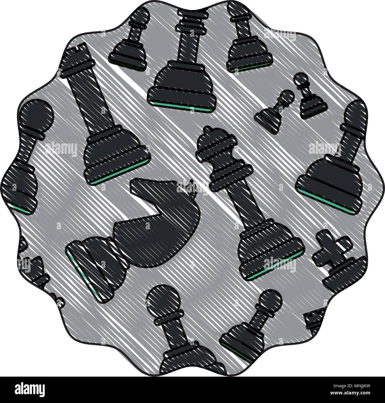 circular frame with chess pieces pattern over white background ...