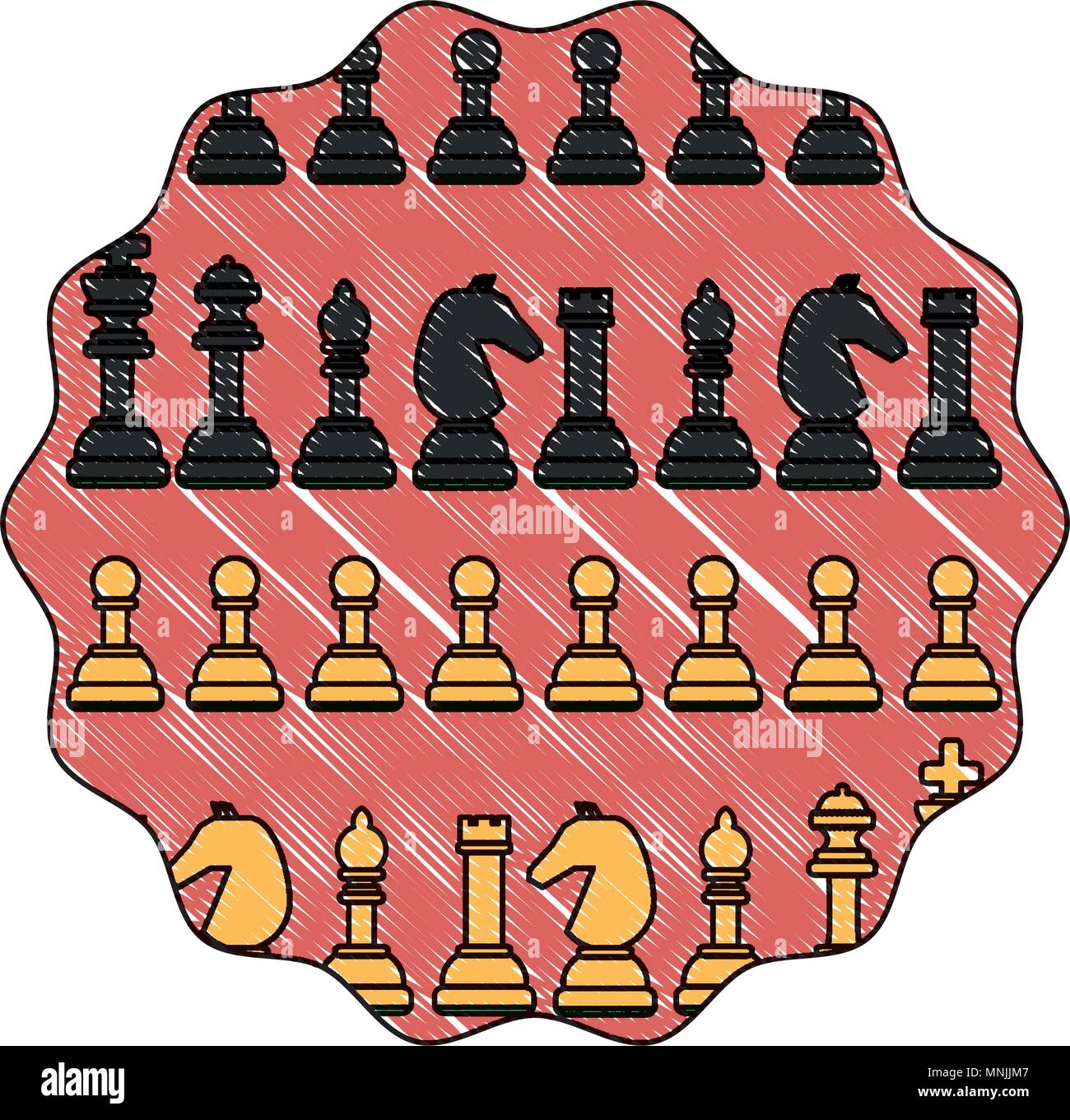 circular frame with chess pieces pattern over white background ...