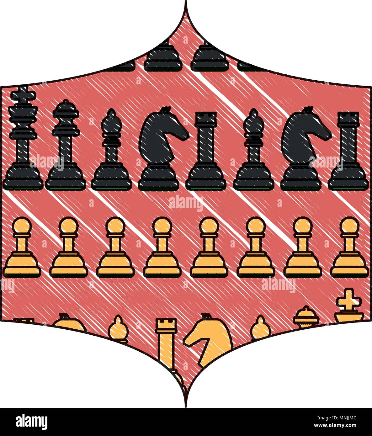 decorative frame with chess pieces pattern over white background ...