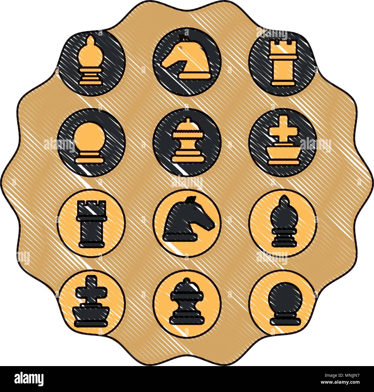 circular frame with chess pieces pattern over white background ...