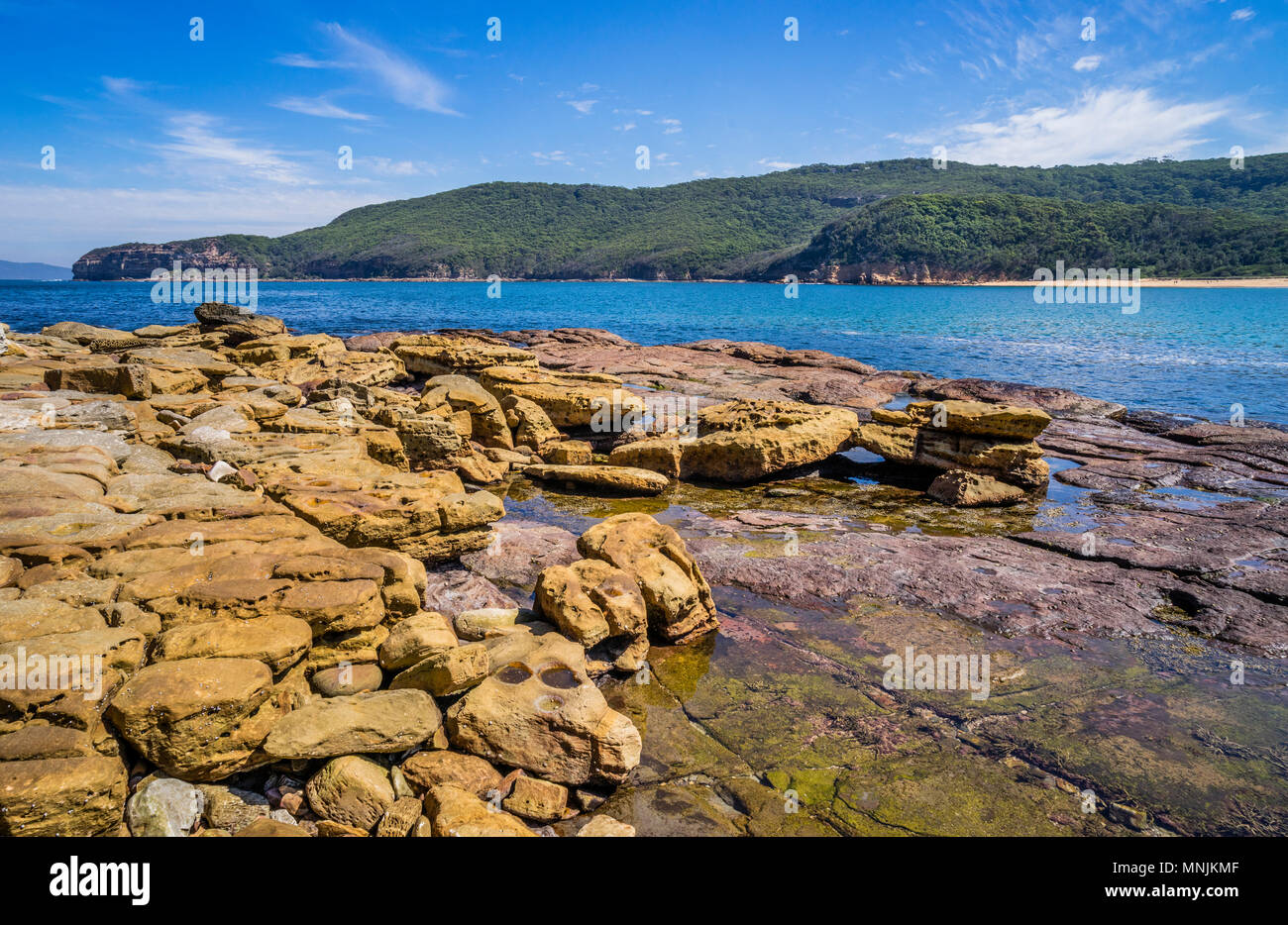 sandstone boulders at the foot of the cliffs at Bouddi Point, Maitland ...
