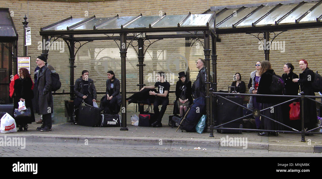 GOTHS AT A BUS STOP during the annual Goth festival at Whitby ...