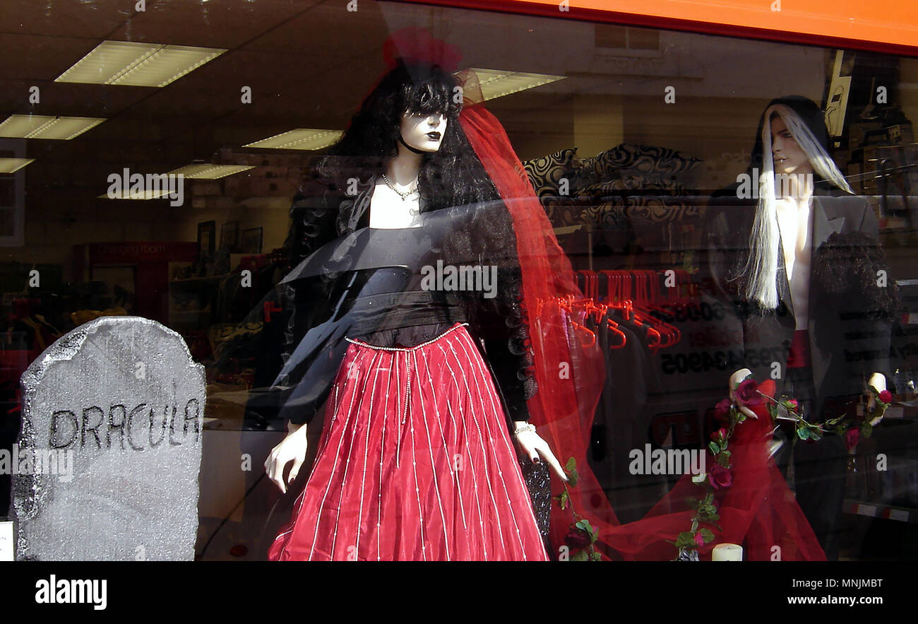 DRACULA - Charity shop window display during the annual Goth festival ...