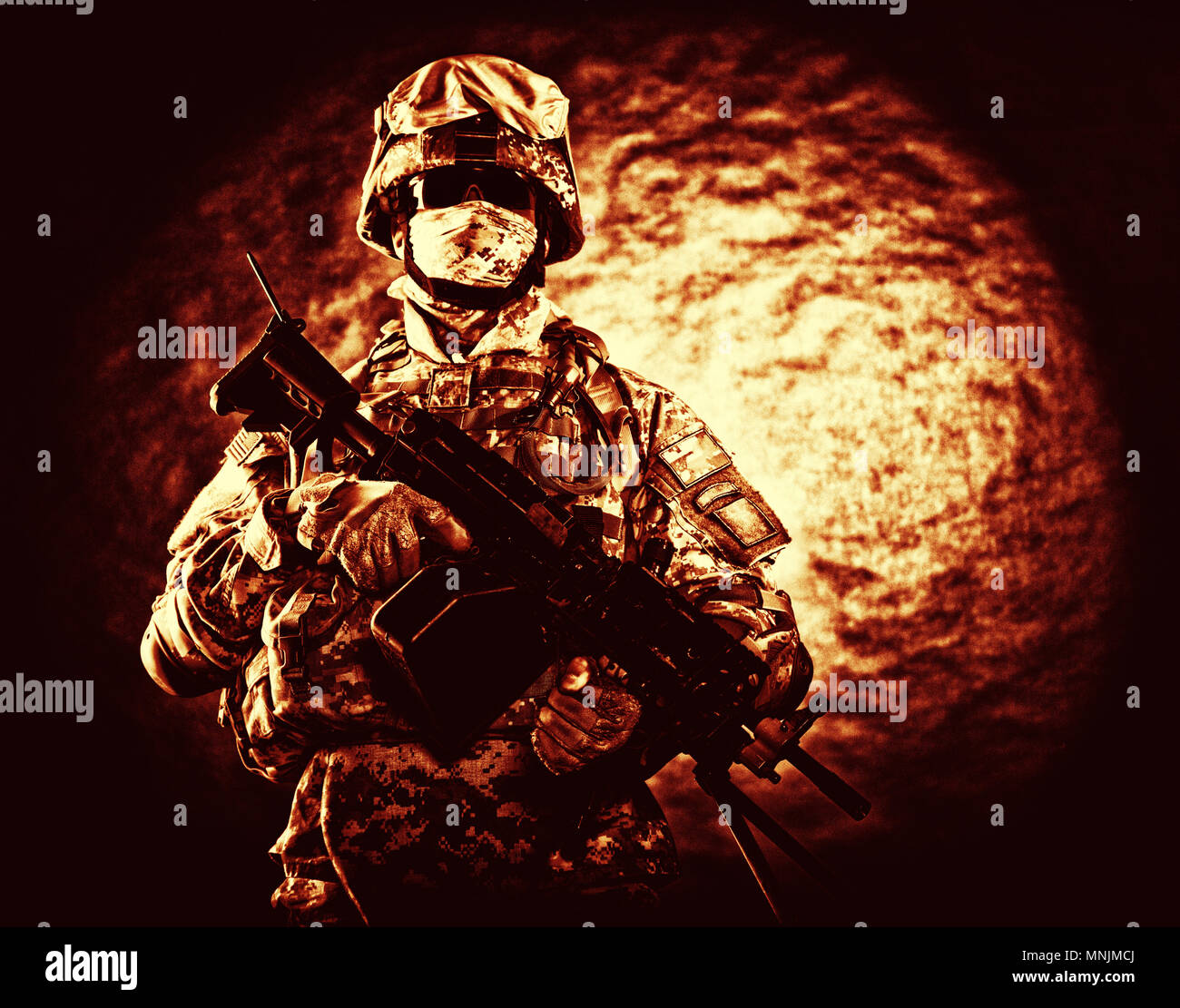Marine raider posing with automatic firearm Stock Photo - Alamy