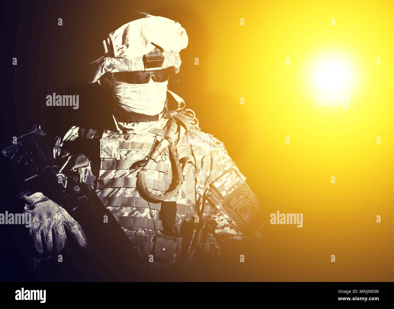 Special forces soldier in projector dazzling light Stock Photo - Alamy