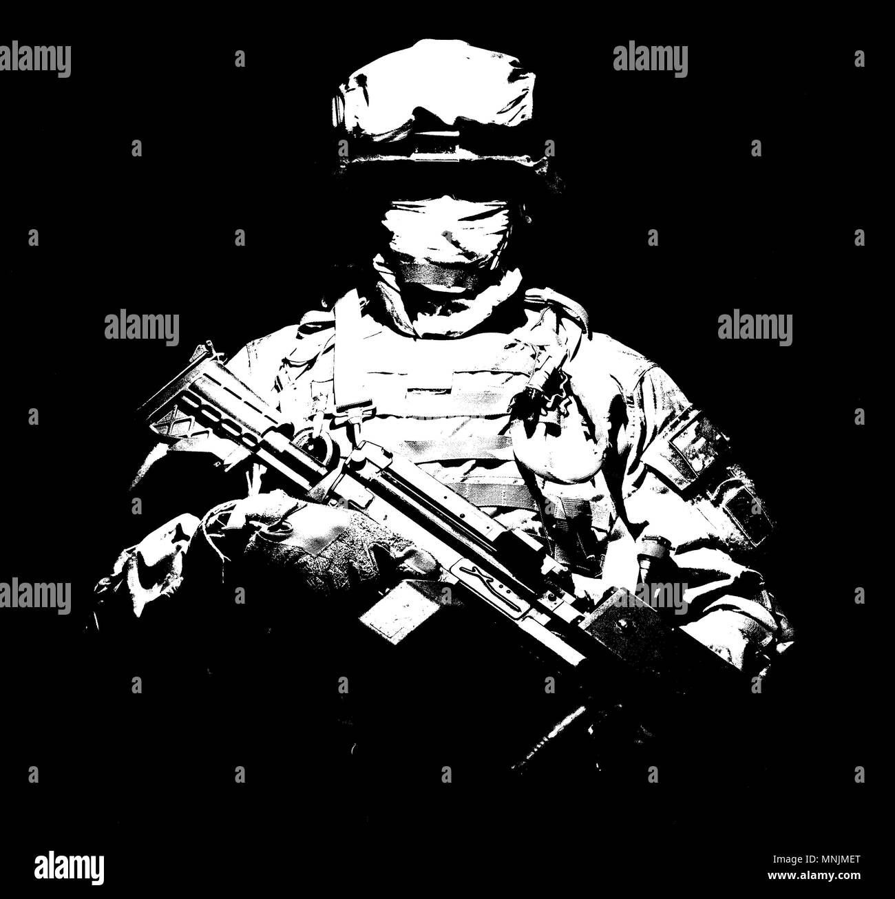 Infantry with machine gun standing in darkness Stock Photo - Alamy