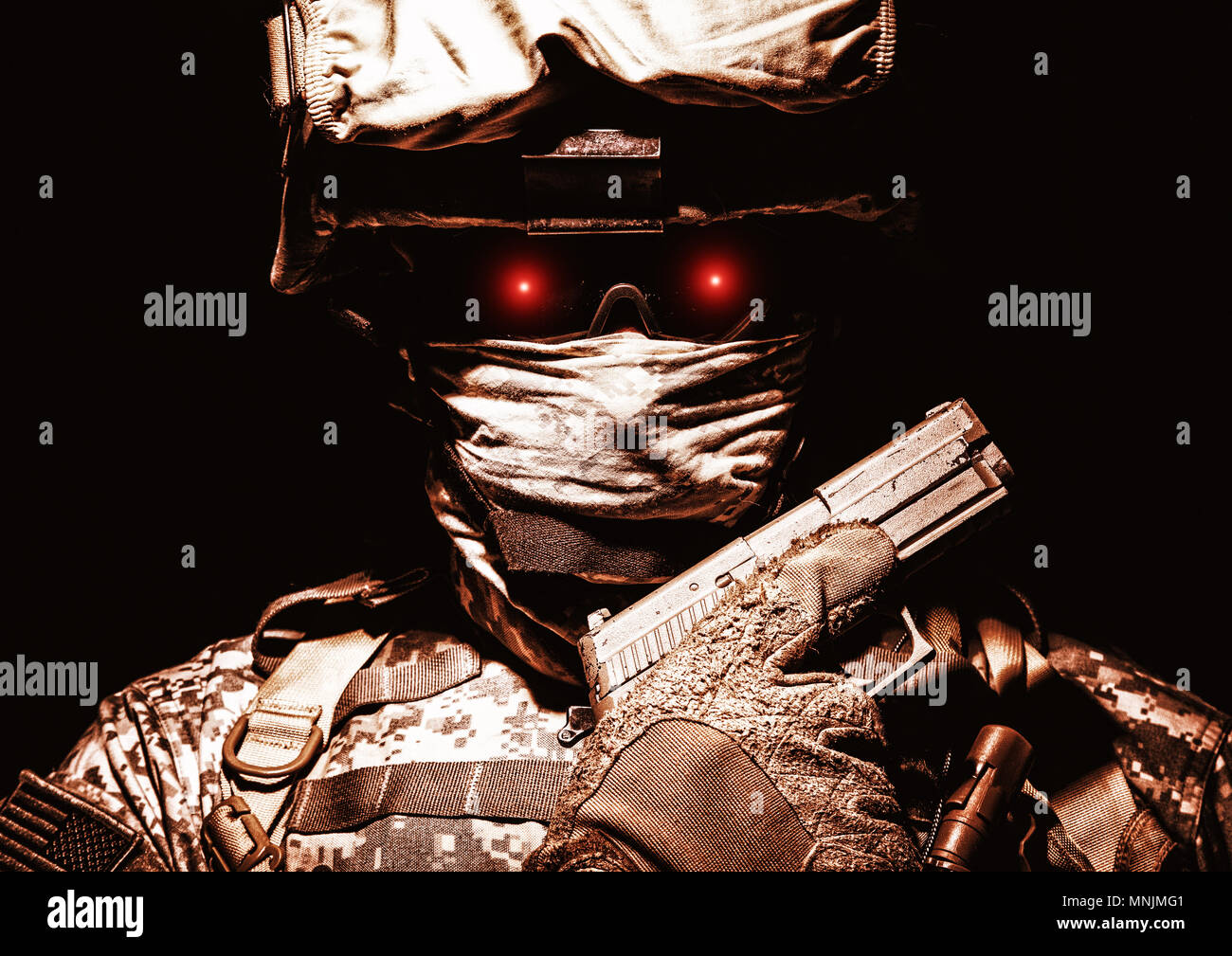 Portrait of commando with service pistol in hand Stock Photo - Alamy