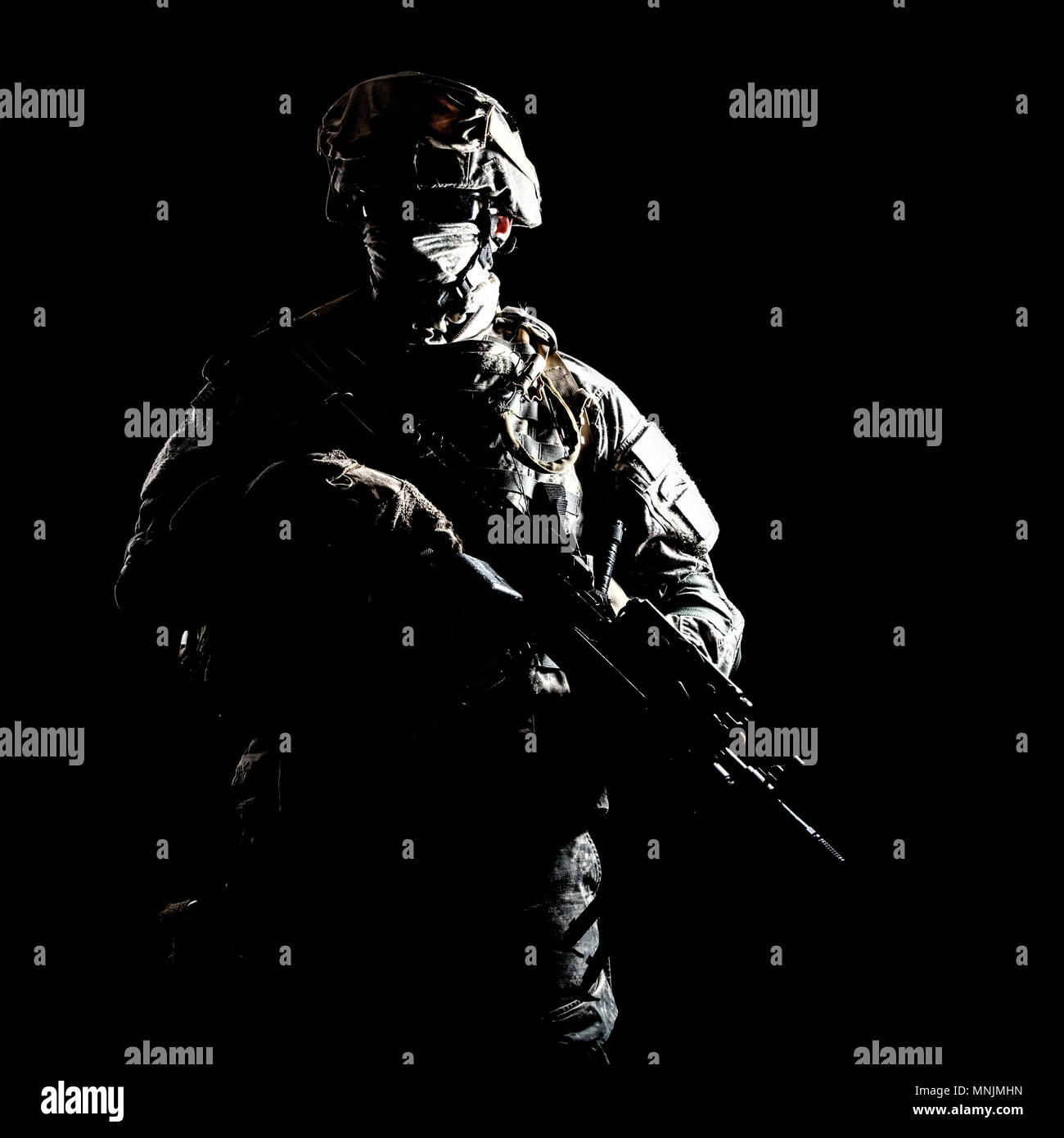 Armed infantryman during night military operation Stock Photo - Alamy