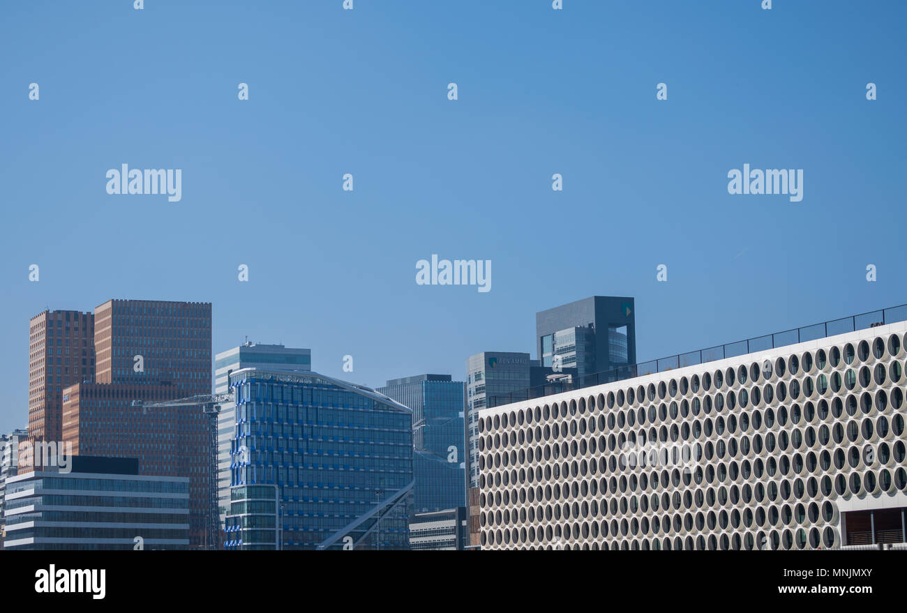 Dutch skyscrapers with office buildings on the Zuidas of Amsterdam ...