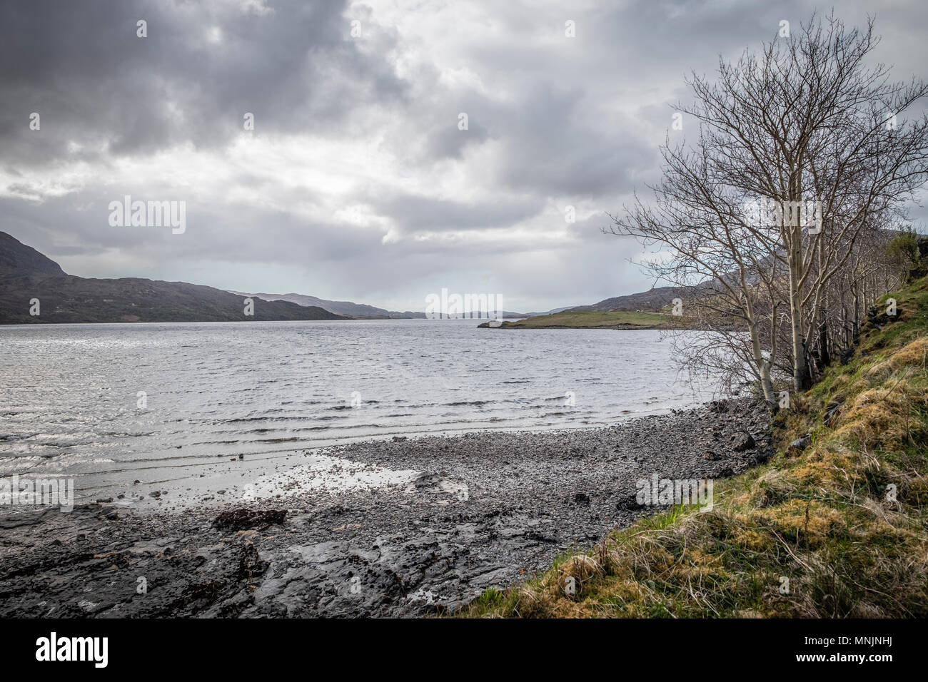 The ruins of Ardvreck Castle, Loch Assynt, an ancient lochside castle ...
