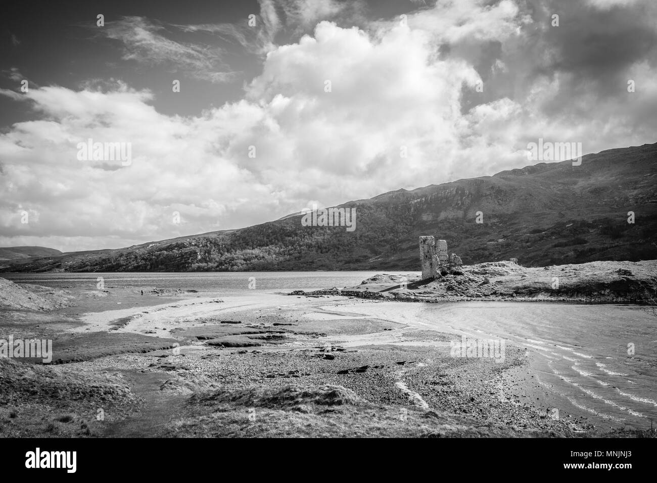 The ruins of Ardvreck Castle, Loch Assynt, an ancient lochside castle ...