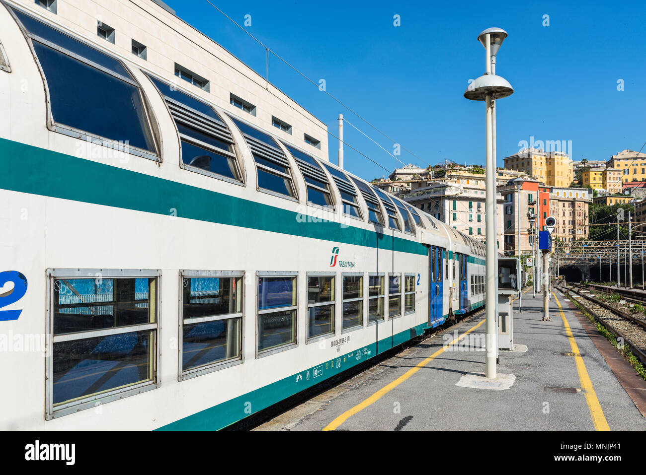 Genoa, Italy - May 15, 2017: Trenitalia passenger train at the Genova ...