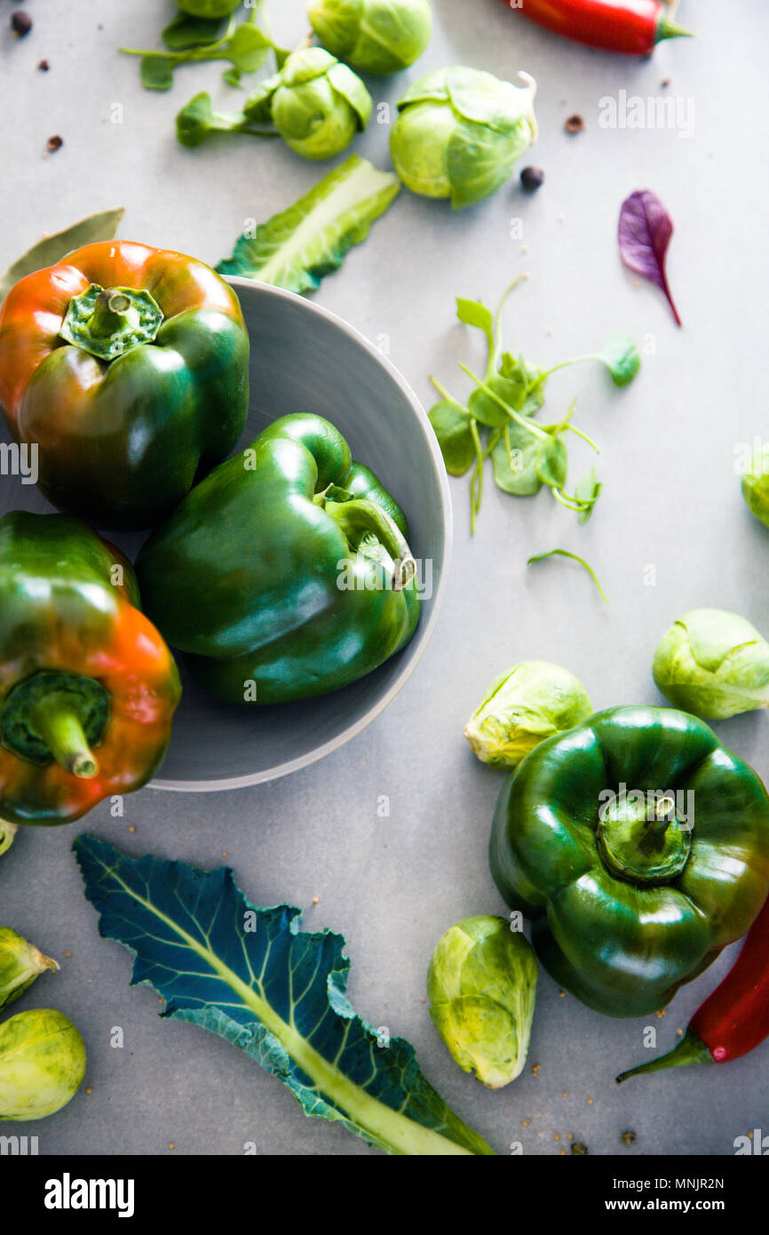 Fresh vegetables flatlay overhead frame. Food layout. Vegetables ...