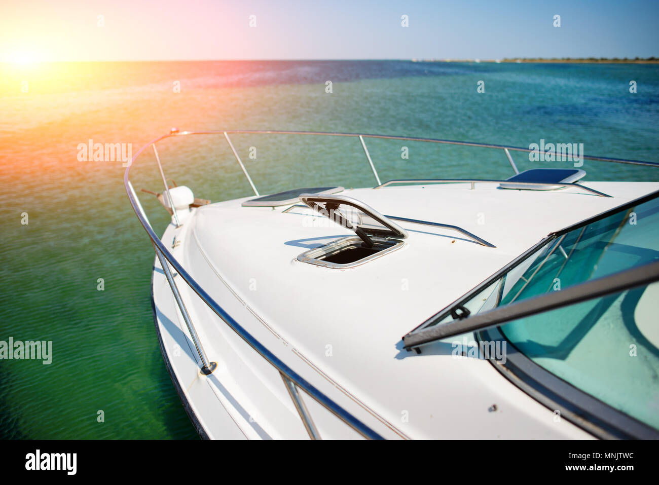 nose a magnificent boat on the background of sea water Stock Photo - Alamy