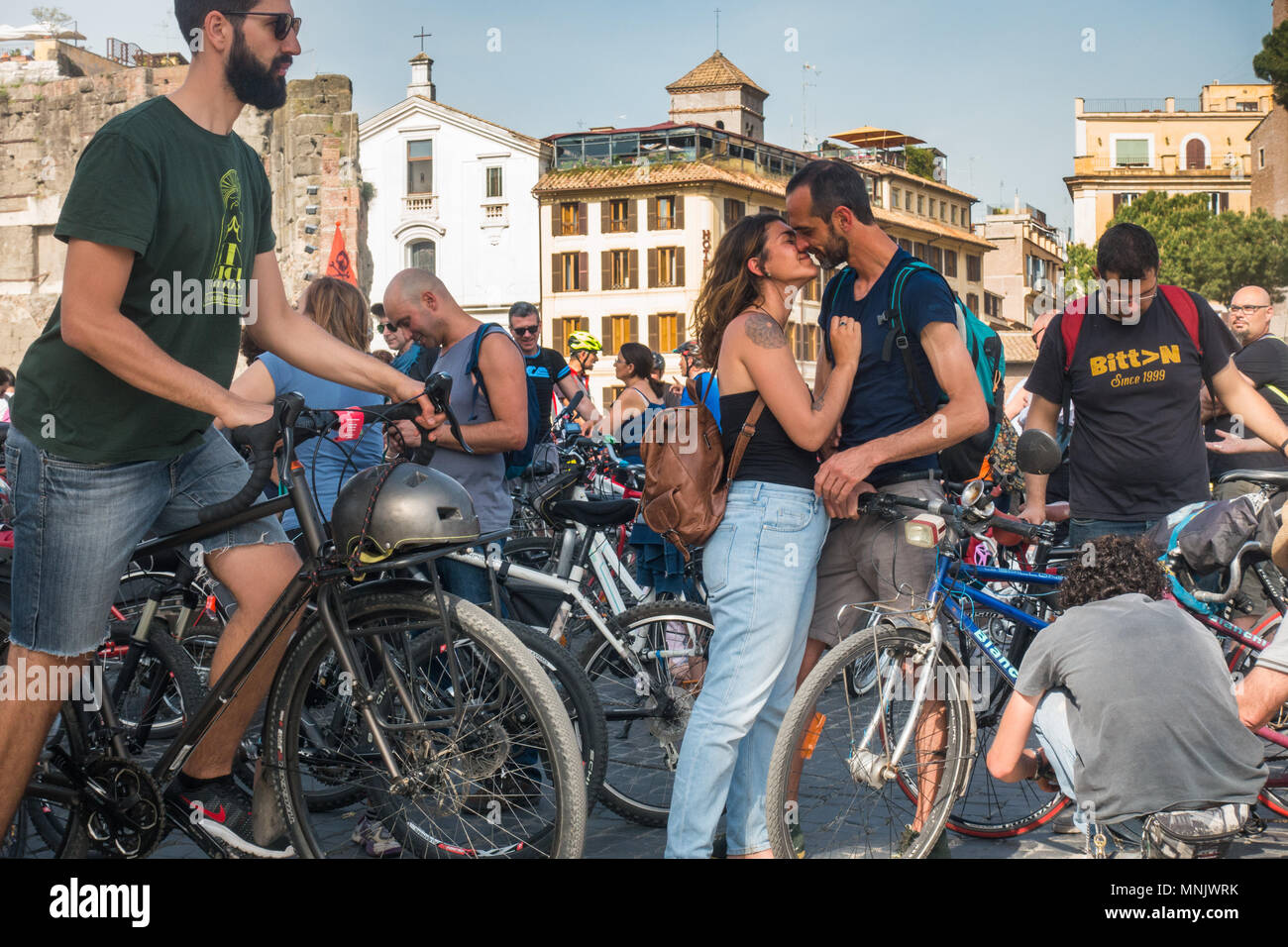 Rome Italy group of cyclists Stock Photo - Alamy
