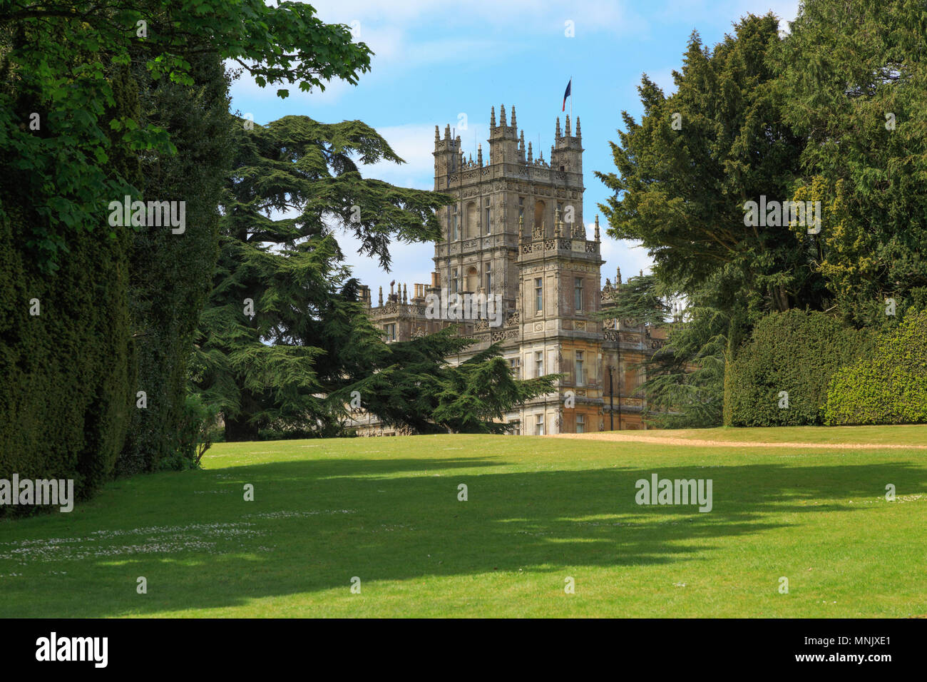 England, Hampshire. 2 May 2017. Highclere Castle. Jacobethan style ...